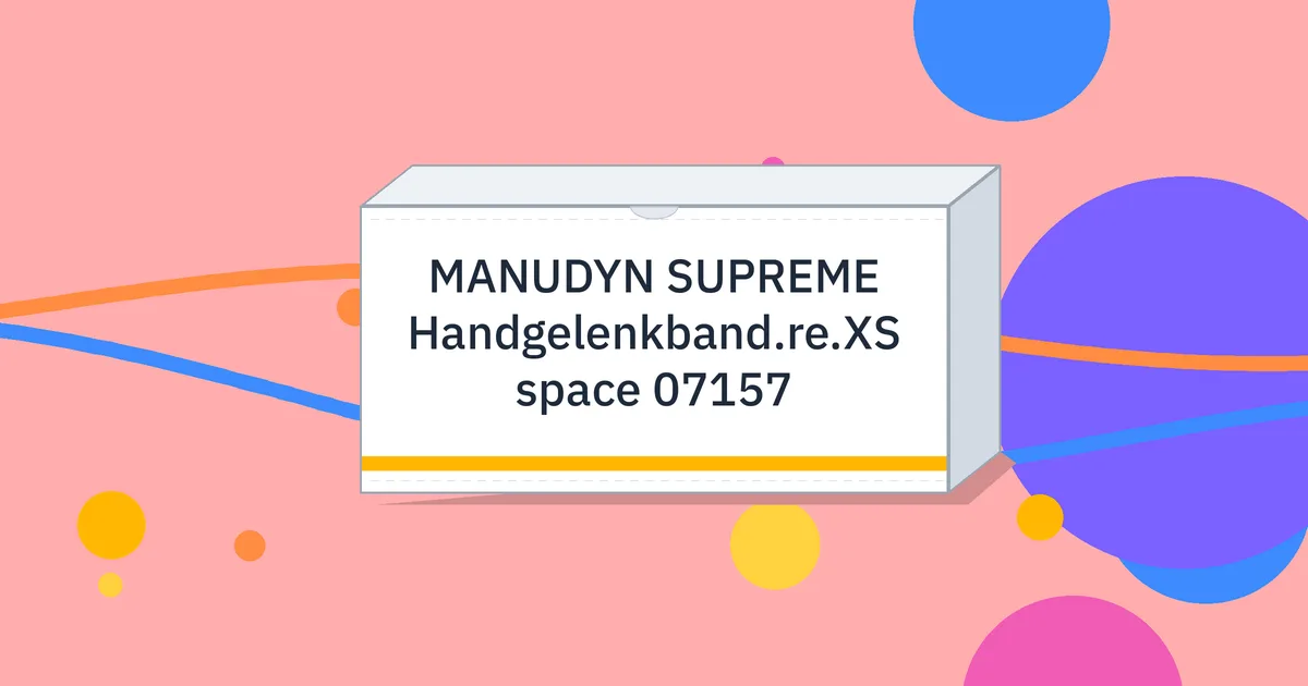 Symbolbild: Packung mit der Aufschrift MANUDYN SUPREME Handgelenkband.re.XS space 07157 (PZN 20095557) – Verfügbarkeit und Bezug in Apotheken in Frankfurt am Main