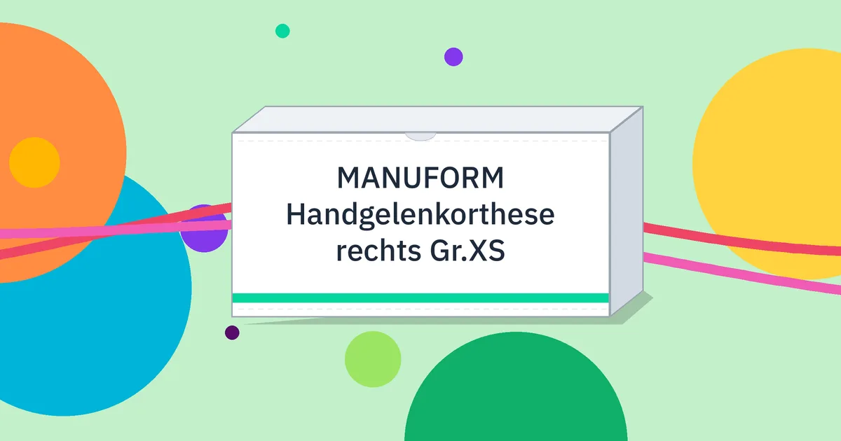 Symbolbild: Packung mit der Aufschrift MANUFORM Handgelenkorthese rechts Gr.XS (PZN 15608552) – Verfügbarkeit und Bezug in Apotheken in Frankfurt am Main