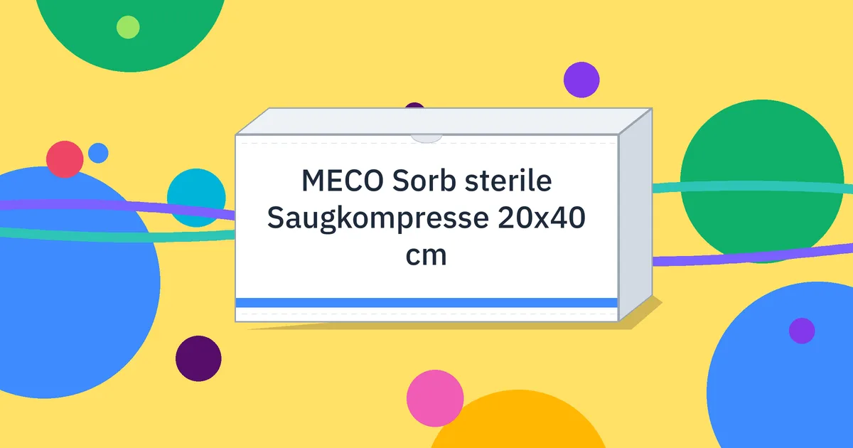 Symbolbild: Packung mit der Aufschrift MECO Sorb sterile Saugkompresse 20x40 cm (PZN 18668187) – Verfügbarkeit und Bezug in Apotheken in Frankfurt am Main