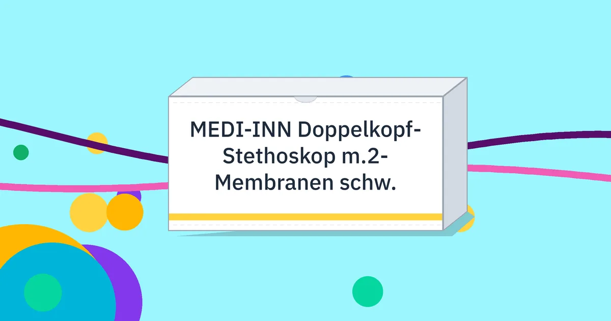 Symbolbild: Packung mit der Aufschrift MEDI-INN Doppelkopf-Stethoskop m.2-Membranen schw. (PZN 04461778) – Verfügbarkeit und Bezug in Apotheken in Frankfurt am Main