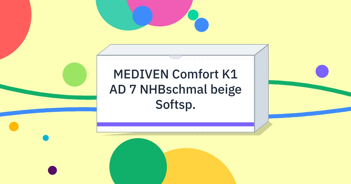 Symbolbild: Packung mit der Aufschrift MEDIVEN Comfort K1 AD 7 NHBschmal beige Softsp. (PZN 14562115) – Verfügbarkeit und Bezug in Apotheken in Frankfurt am Main