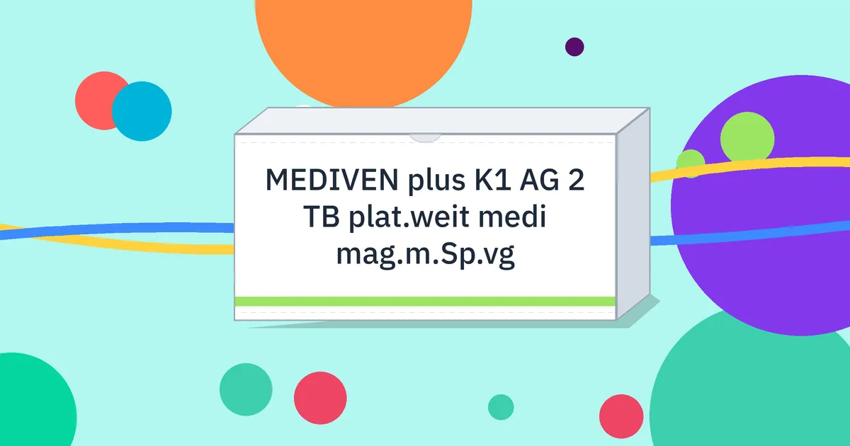 Symbolbild: Packung mit der Aufschrift MEDIVEN plus K1 AG 2 TB plat.weit medi mag.m.Sp.vg (PZN 15061616) – Verfügbarkeit und Bezug in Apotheken in Frankfurt am Main