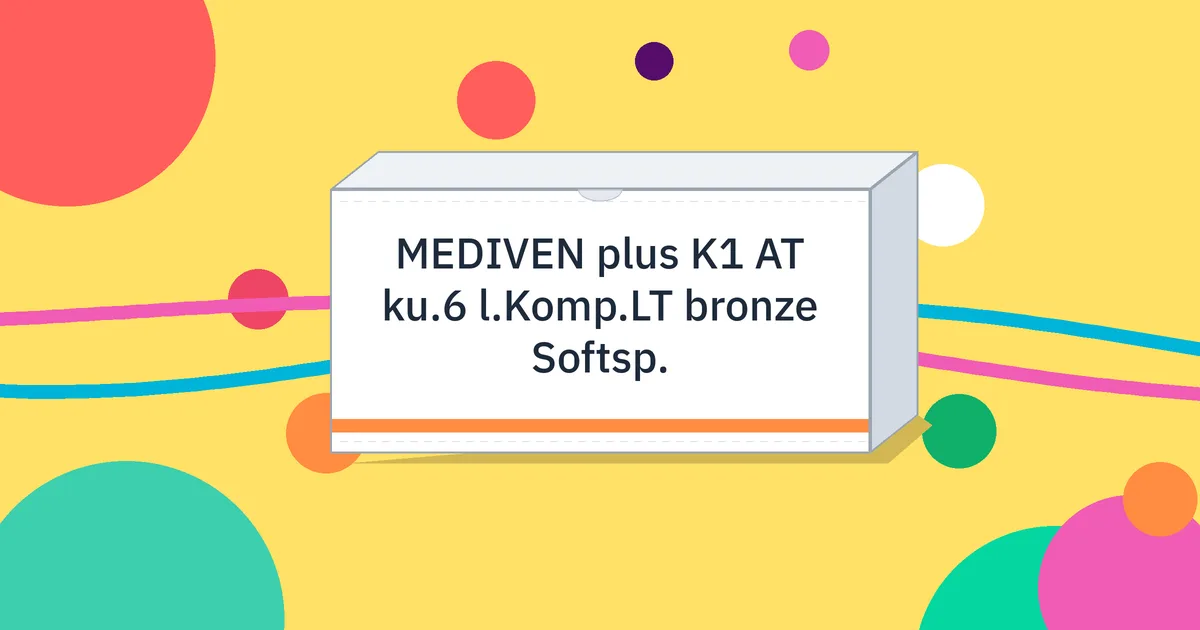 Symbolbild: Packung mit der Aufschrift MEDIVEN plus K1 AT ku.6 l.Komp.LT bronze Softsp. (PZN 15029819) – Verfügbarkeit und Bezug in Apotheken in Frankfurt am Main