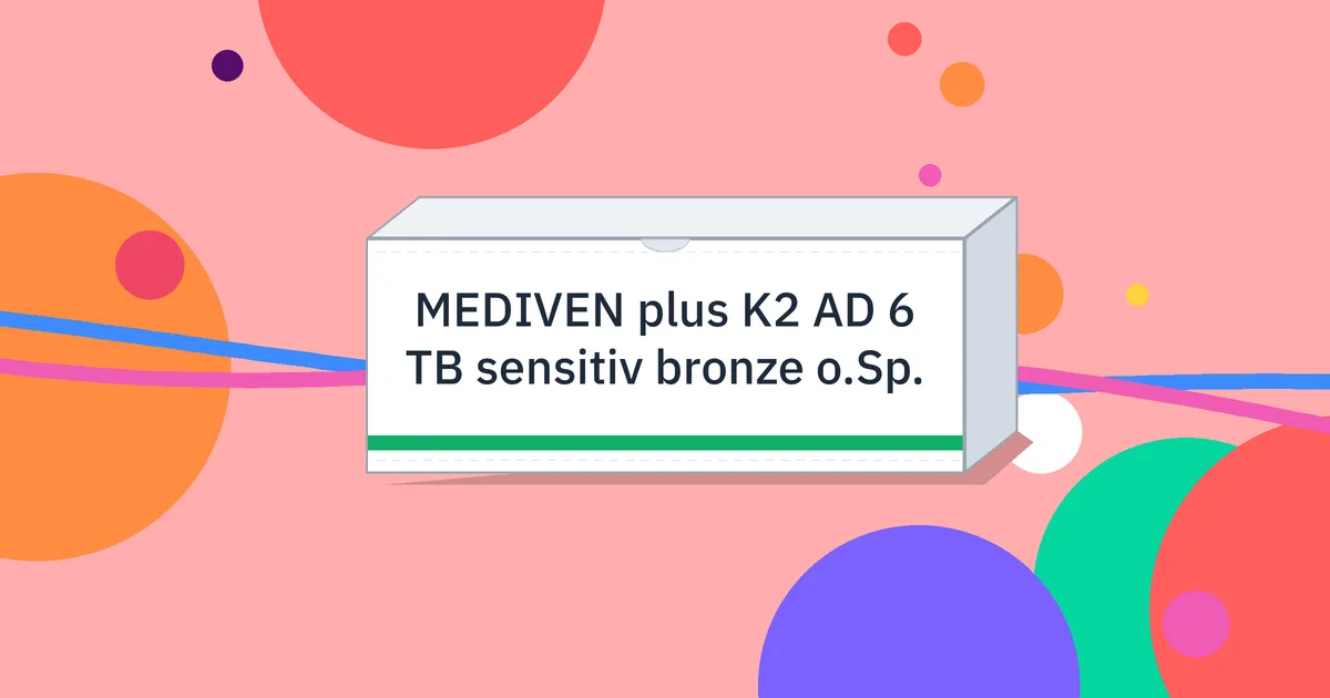 Symbolbild: Packung mit der Aufschrift MEDIVEN plus K2 AD 6 TB sensitiv bronze o.Sp. (PZN 15105414) – Verfügbarkeit und Bezug in Apotheken in Frankfurt am Main