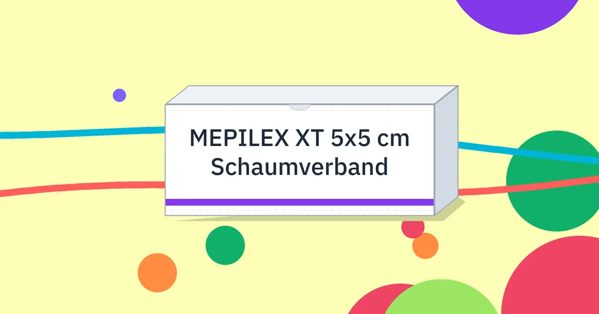 Symbolbild: Packung mit der Aufschrift MEPILEX XT 5x5 cm Schaumverband (PZN 17240777) – Verfügbarkeit und Bezug in Apotheken in Frankfurt am Main
