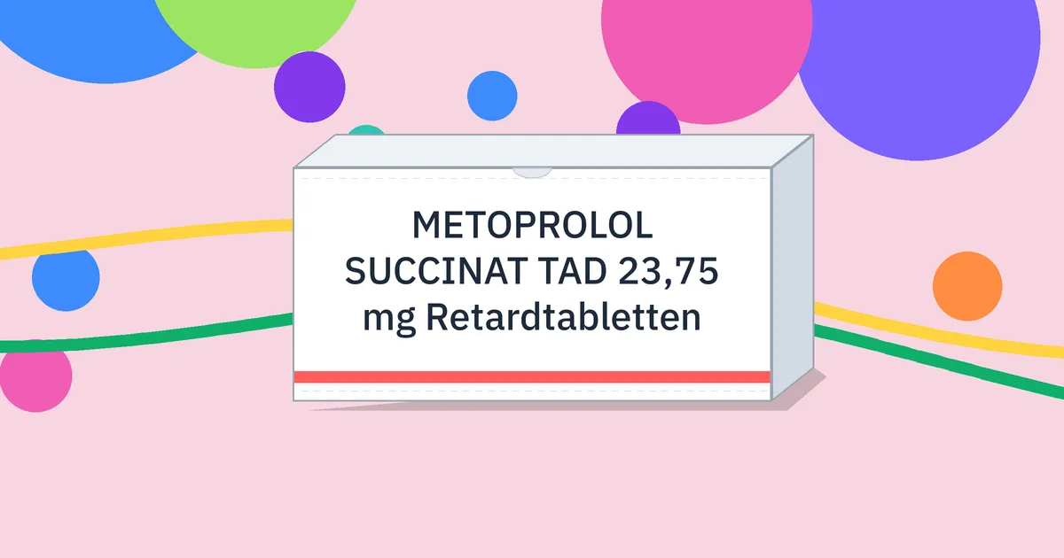 Symbolbild: Packung mit der Aufschrift METOPROLOL SUCCINAT TAD 23,75 mg Retardtabletten (PZN 11562362) – Verfügbarkeit und Bezug in Apotheken in Frankfurt am Main