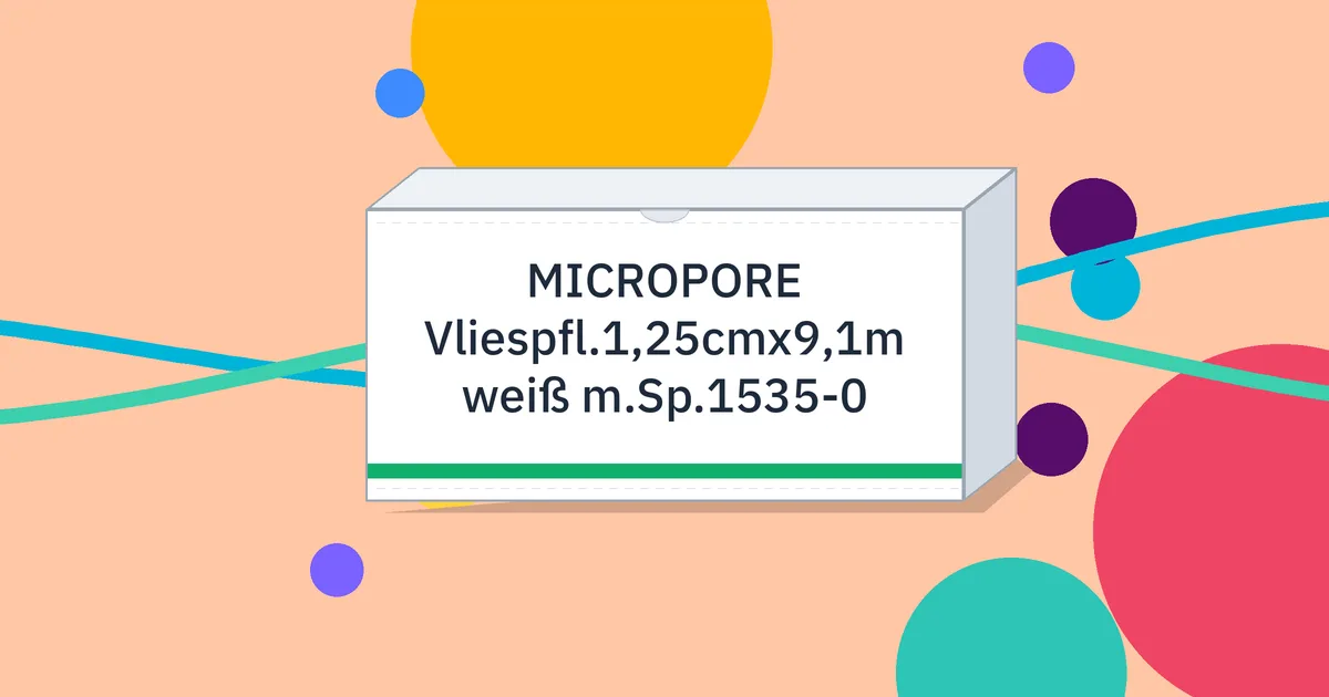 Symbolbild: Packung mit der Aufschrift MICROPORE Vliespfl.1,25cmx9,1m weiß m.Sp.1535-0 (PZN 09007771) – Verfügbarkeit und Bezug in Apotheken in Frankfurt am Main