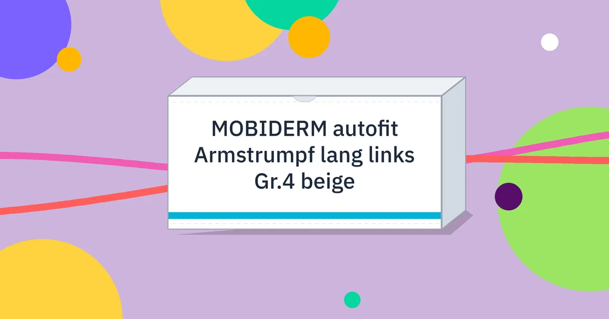Symbolbild: Packung mit der Aufschrift MOBIDERM autofit Armstrumpf lang links Gr.4 beige (PZN 19741934) – Verfügbarkeit und Bezug in Apotheken in Frankfurt am Main
