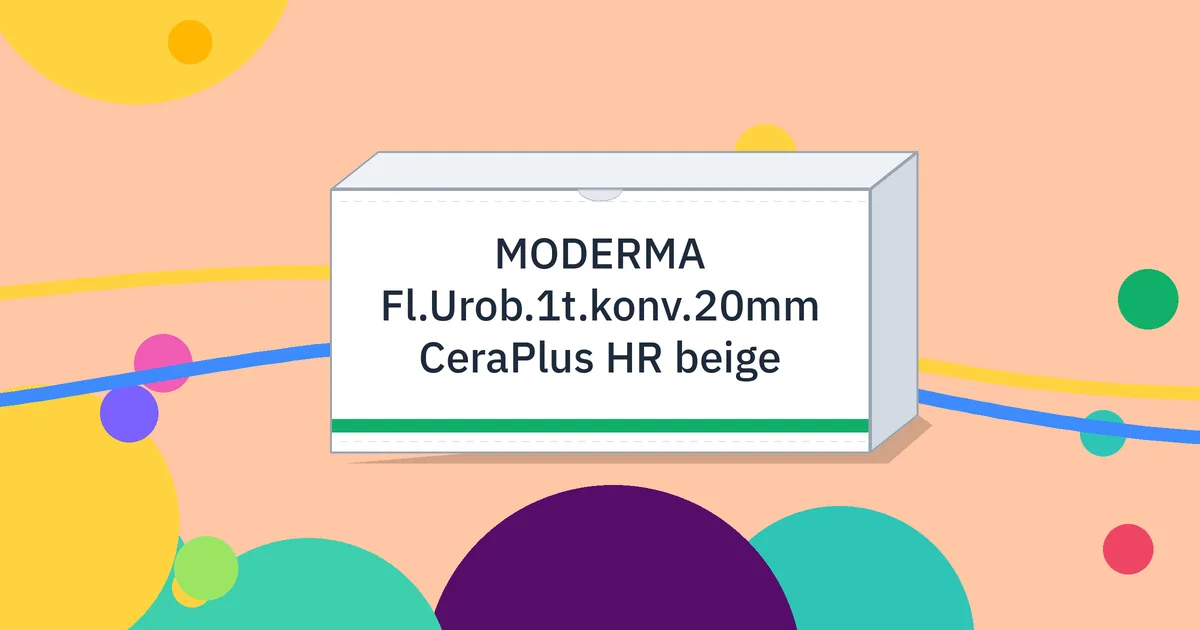 Symbolbild: Packung mit der Aufschrift MODERMA Fl.Urob.1t.konv.20mm CeraPlus HR beige (PZN 16243153) – Verfügbarkeit und Bezug in Apotheken in Frankfurt am Main