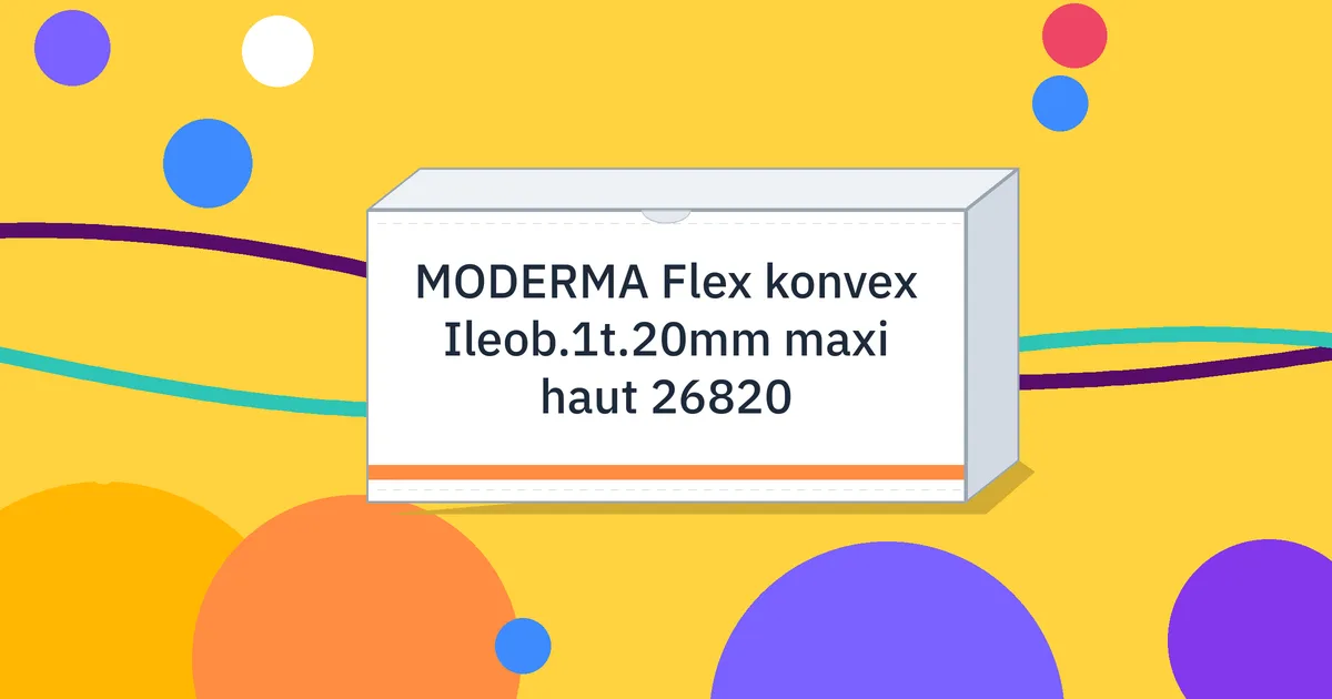 Symbolbild: Packung mit der Aufschrift MODERMA Flex konvex Ileob.1t.20mm maxi haut 26820 (PZN 04194834) – Verfügbarkeit und Bezug in Apotheken in Frankfurt am Main