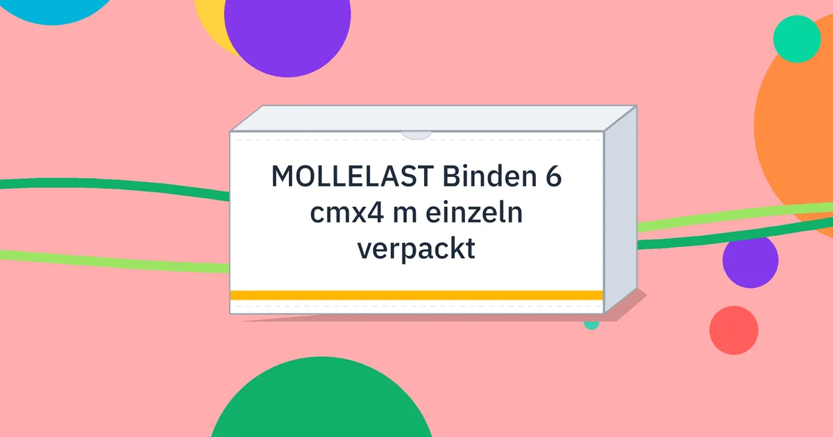Symbolbild: Packung mit der Aufschrift MOLLELAST Binden 6 cmx4 m einzeln verpackt (PZN 15430344) – Verfügbarkeit und Bezug in Apotheken in Frankfurt am Main