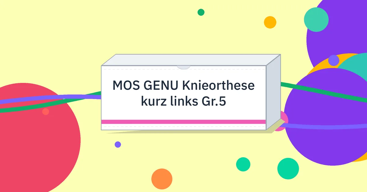 Symbolbild: Packung mit der Aufschrift MOS GENU Knieorthese kurz links Gr.5 (PZN 03142054) – Verfügbarkeit und Bezug in Apotheken in Frankfurt am Main