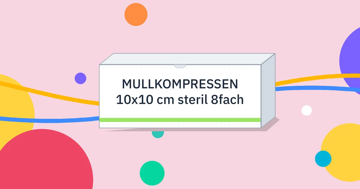 Symbolbild: Packung mit der Aufschrift MULLKOMPRESSEN 10x10 cm steril 8fach (PZN 02773806) – Verfügbarkeit und Bezug in Apotheken in Frankfurt am Main