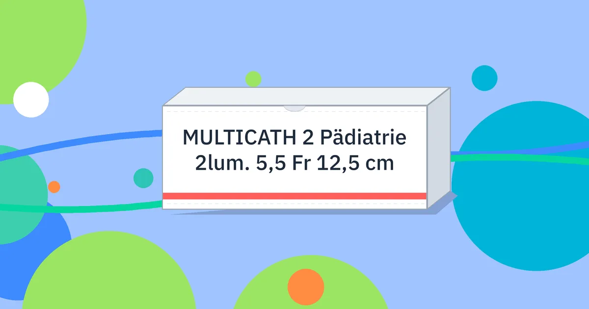 Symbolbild: Packung mit der Aufschrift MULTICATH 2 Pädiatrie 2lum. 5,5 Fr 12,5 cm (PZN 10174675) – Verfügbarkeit und Bezug in Apotheken in Frankfurt am Main