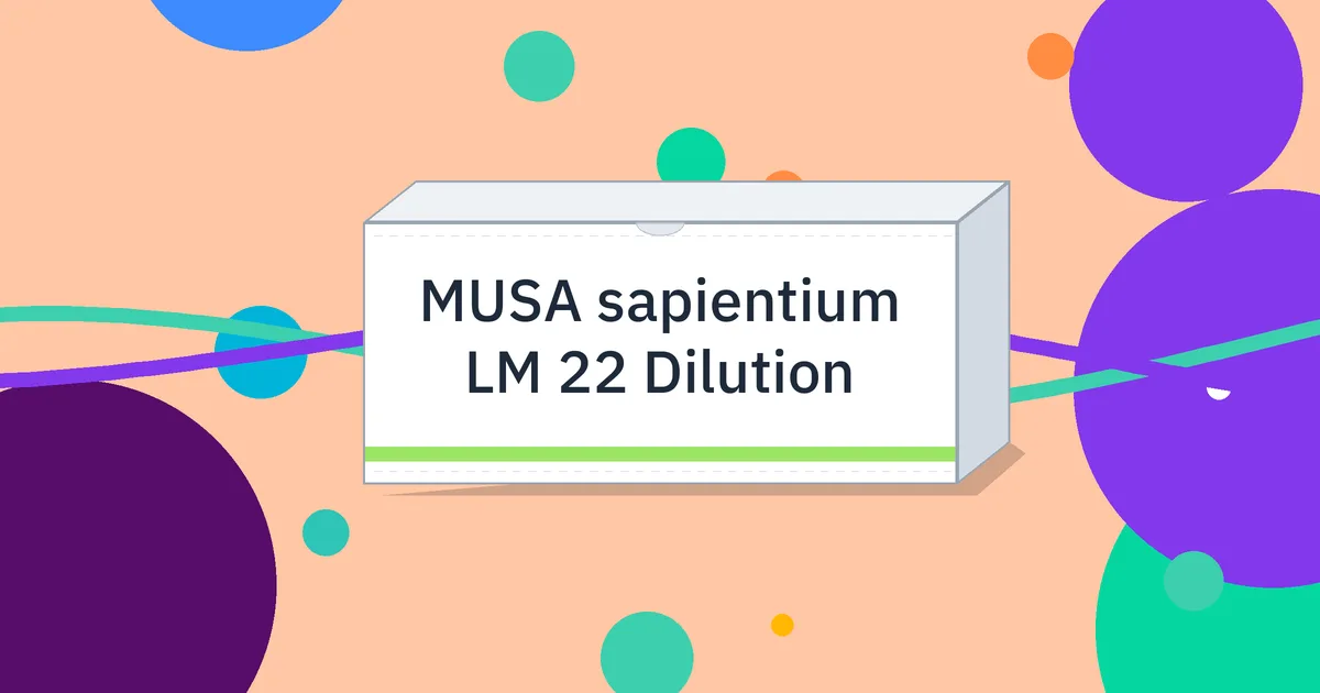 Symbolbild: Packung mit der Aufschrift MUSA sapientium LM 22 Dilution (PZN 13611797) – Verfügbarkeit und Bezug in Apotheken in Frankfurt am Main