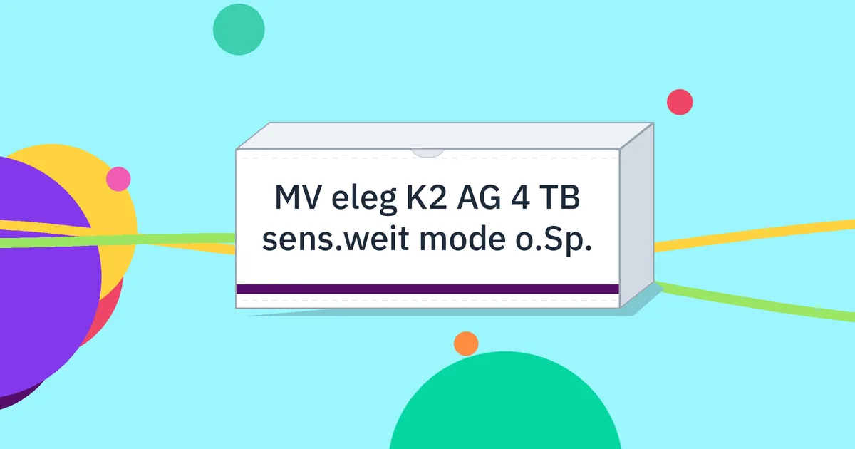 Symbolbild: Packung mit der Aufschrift MV eleg K2 AG 4 TB sens.weit mode o.Sp. (PZN 09867829) – Verfügbarkeit und Bezug in Apotheken in Frankfurt am Main