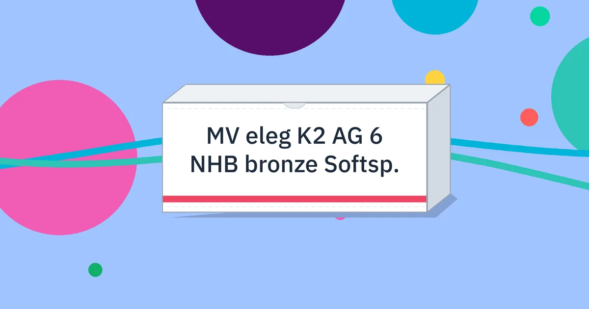 Symbolbild: Packung mit der Aufschrift MV eleg K2 AG 6 NHB bronze Softsp. (PZN 15730744) – Verfügbarkeit und Bezug in Apotheken in Frankfurt am Main