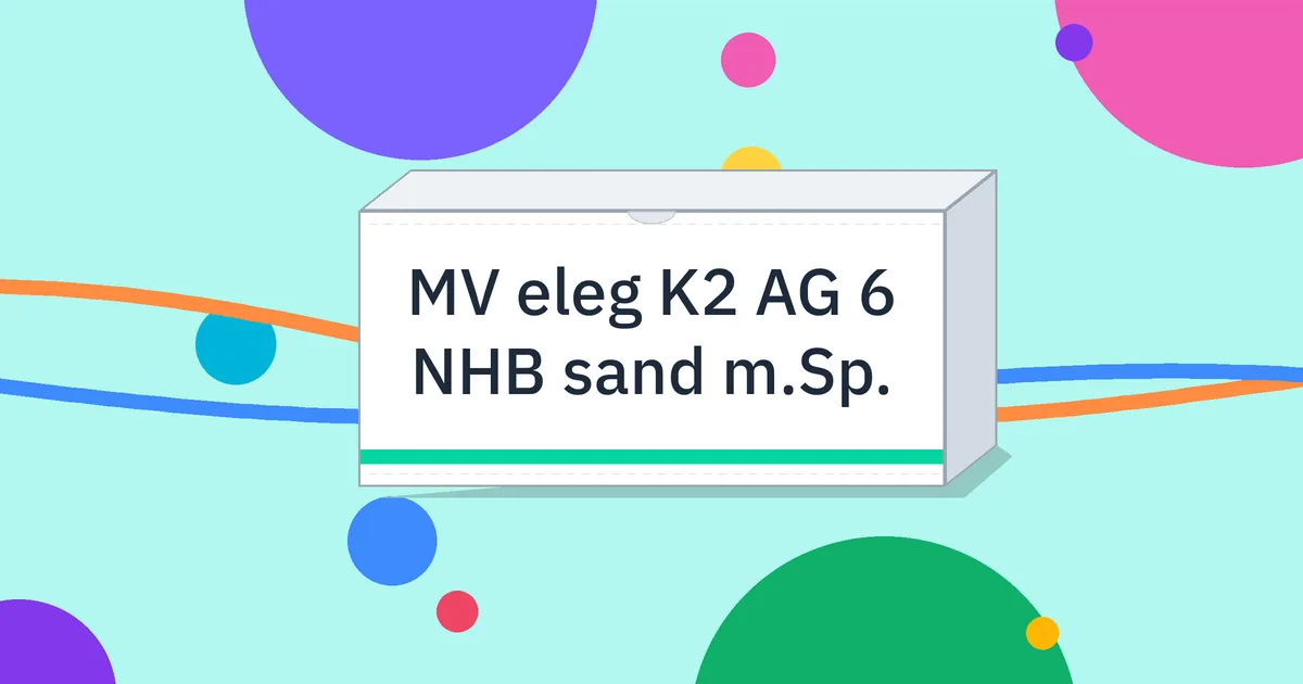 Symbolbild: Packung mit der Aufschrift MV eleg K2 AG 6 NHB sand m.Sp. (PZN 18929067) – Verfügbarkeit und Bezug in Apotheken in Frankfurt am Main
