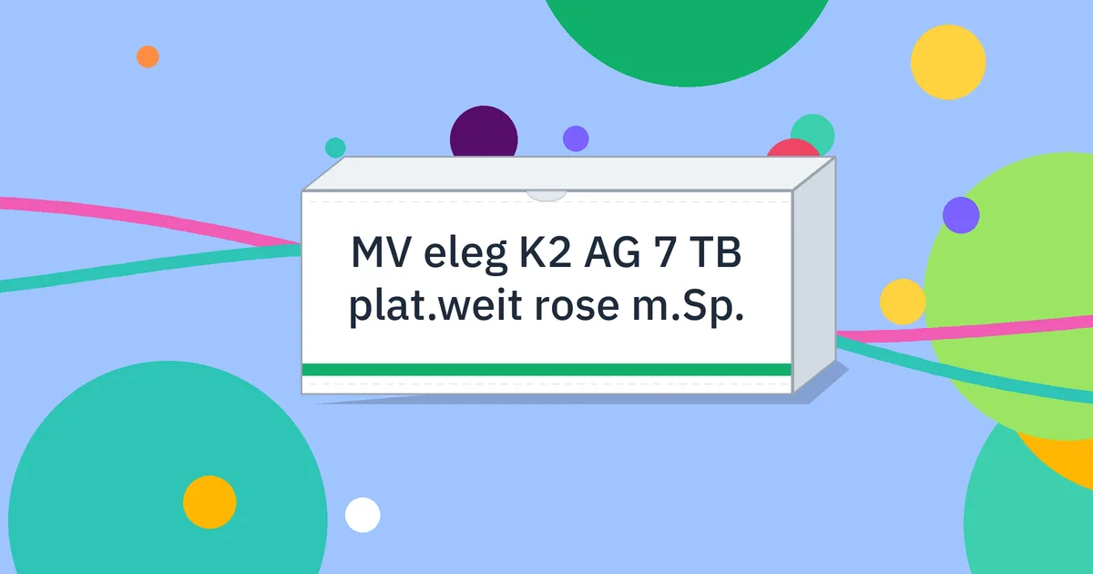 Symbolbild: Packung mit der Aufschrift MV eleg K2 AG 7 TB plat.weit rose m.Sp. (PZN 14699021) – Verfügbarkeit und Bezug in Apotheken in Frankfurt am Main