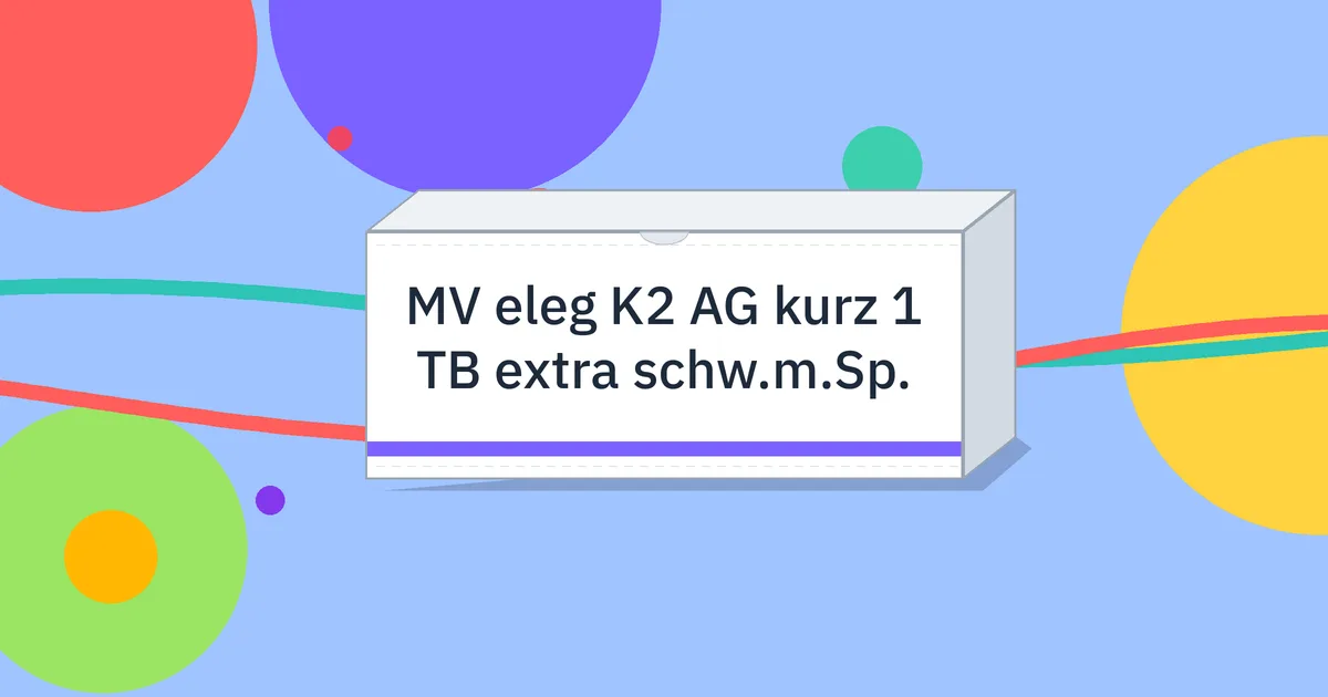 Symbolbild: Packung mit der Aufschrift MV eleg K2 AG kurz 1 TB extra schw.m.Sp. (PZN 09879436) – Verfügbarkeit und Bezug in Apotheken in Frankfurt am Main
