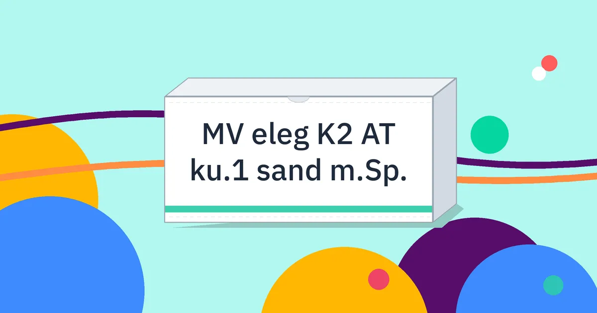 Symbolbild: Packung mit der Aufschrift MV eleg K2 AT ku.1 sand m.Sp. (PZN 18923194) – Verfügbarkeit und Bezug in Apotheken in Frankfurt am Main