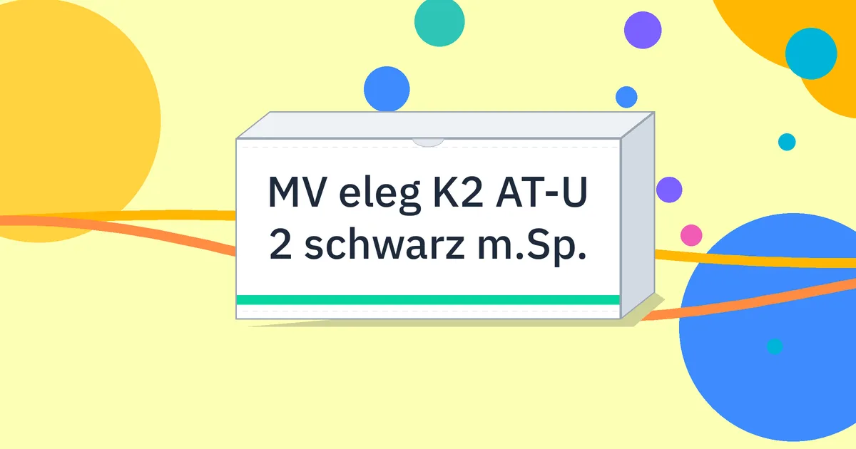 Symbolbild: Packung mit der Aufschrift MV eleg K2 AT-U 2 schwarz m.Sp. (PZN 00313928) – Verfügbarkeit und Bezug in Apotheken in Frankfurt am Main