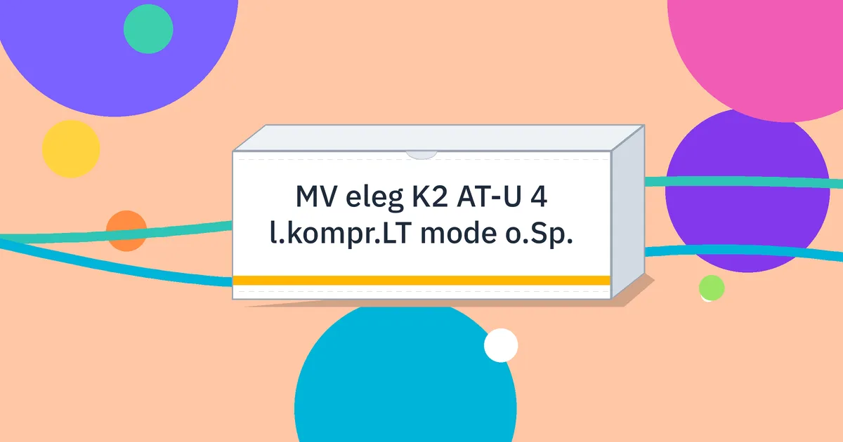 Symbolbild: Packung mit der Aufschrift MV eleg K2 AT-U 4 l.kompr.LT mode o.Sp. (PZN 06190970) – Verfügbarkeit und Bezug in Apotheken in Frankfurt am Main