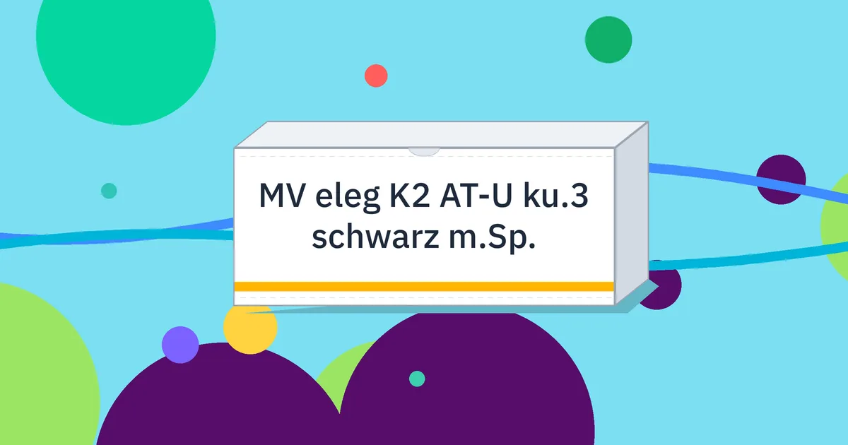 Symbolbild: Packung mit der Aufschrift MV eleg K2 AT-U ku.3 schwarz m.Sp. (PZN 00315761) – Verfügbarkeit und Bezug in Apotheken in Frankfurt am Main