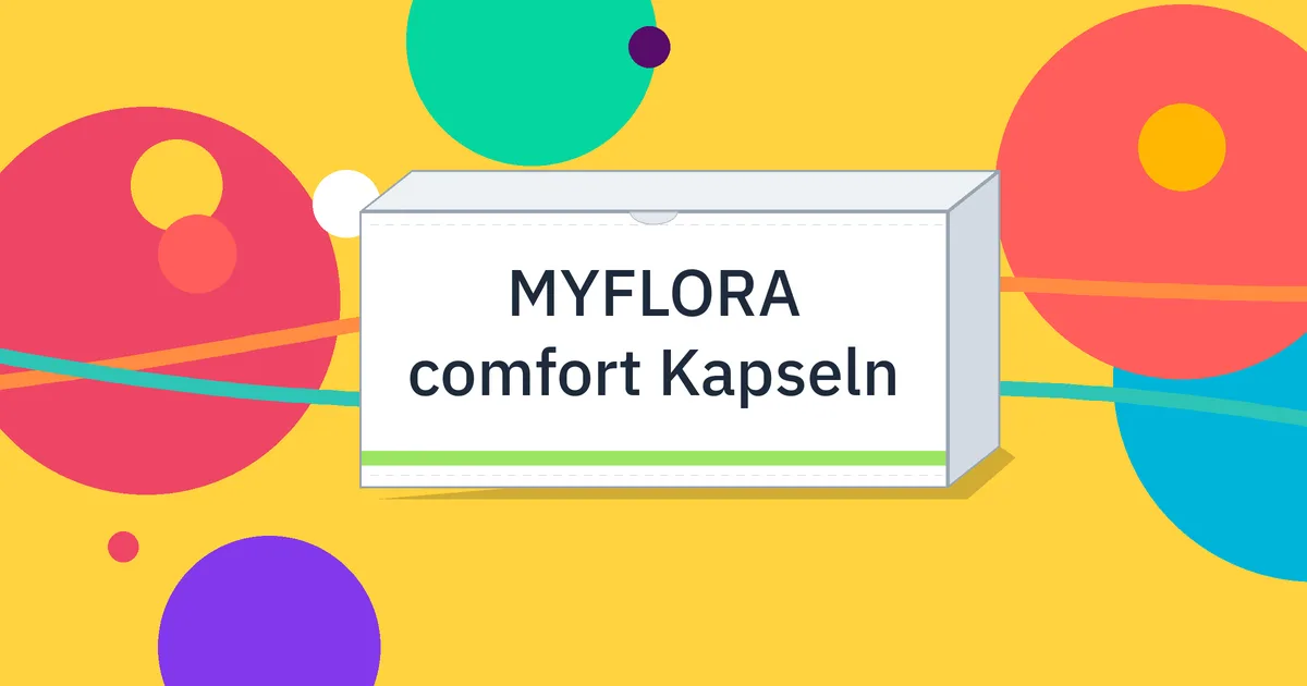 Symbolbild: Packung mit der Aufschrift MYFLORA comfort Kapseln (PZN 16838656) – Verfügbarkeit und Bezug in Apotheken in Frankfurt am Main