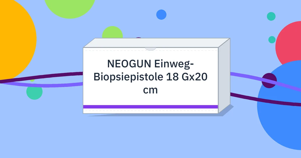 Symbolbild: Packung mit der Aufschrift NEOGUN Einweg-Biopsiepistole 18 Gx20 cm (PZN 19548077) – Verfügbarkeit und Bezug in Apotheken in Frankfurt am Main
