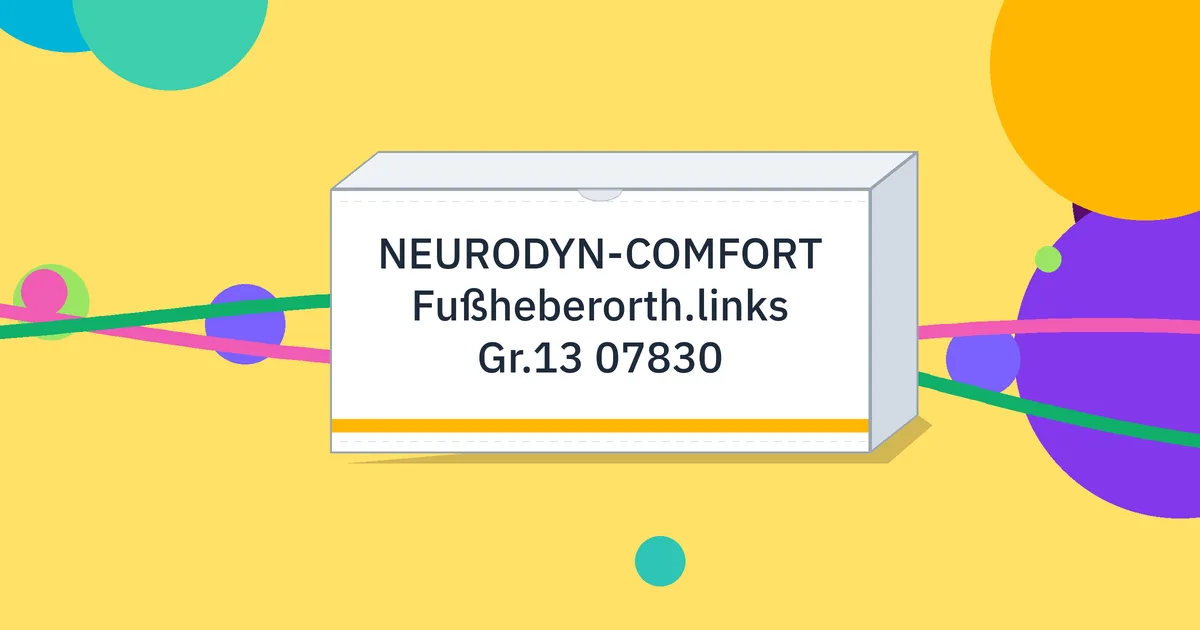 Symbolbild: Packung mit der Aufschrift NEURODYN-COMFORT Fußheberorth.links Gr.13 07830 (PZN 09389910) – Verfügbarkeit und Bezug in Apotheken in Frankfurt am Main