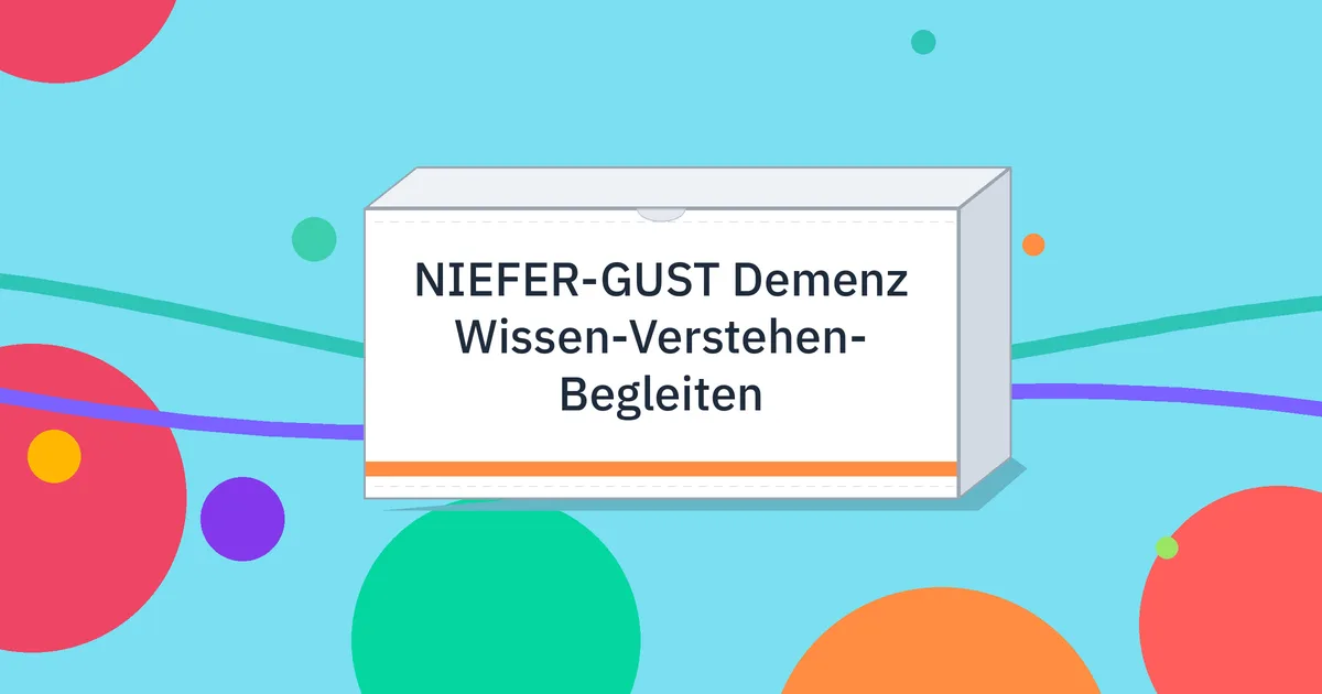 Symbolbild: Packung mit der Aufschrift NIEFER-GUST Demenz Wissen-Verstehen-Begleiten (PZN 08706857) – Verfügbarkeit und Bezug in Apotheken in Frankfurt am Main