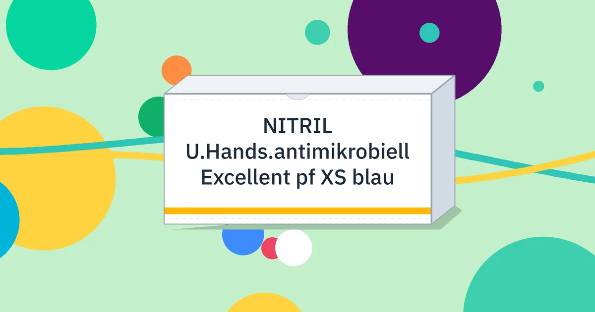 Symbolbild: Packung mit der Aufschrift NITRIL U.Hands.antimikrobiell Excellent pf XS blau (PZN 15270165) – Verfügbarkeit und Bezug in Apotheken in Frankfurt am Main