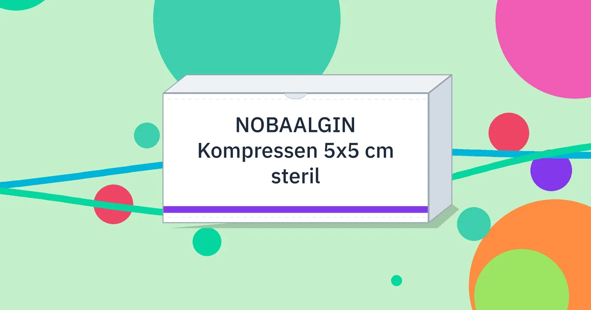 Symbolbild: Packung mit der Aufschrift NOBAALGIN Kompressen 5x5 cm steril (PZN 00927607) – Verfügbarkeit und Bezug in Apotheken in Frankfurt am Main