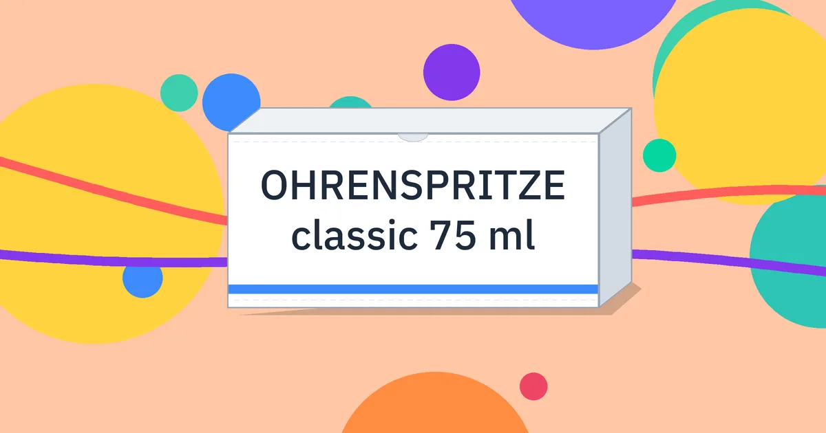 Symbolbild: Packung mit der Aufschrift OHRENSPRITZE classic 75 ml (PZN 02819773) – Verfügbarkeit und Bezug in Apotheken in Frankfurt am Main