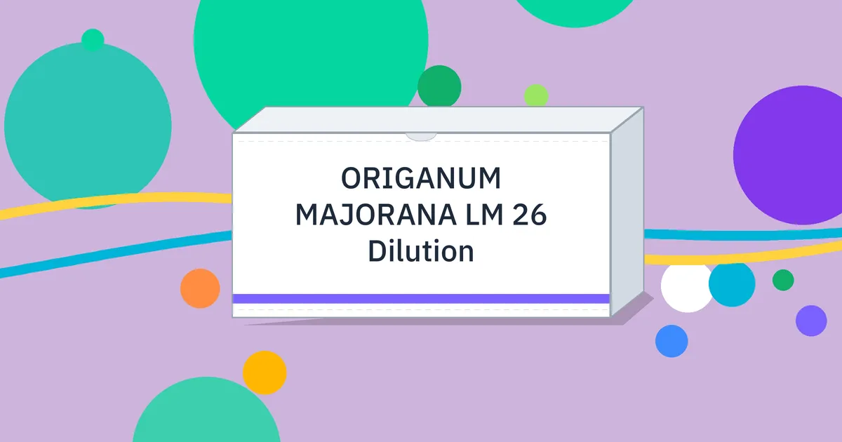Symbolbild: Packung mit der Aufschrift ORIGANUM MAJORANA LM 26 Dilution (PZN 12972731) – Verfügbarkeit und Bezug in Apotheken in Frankfurt am Main