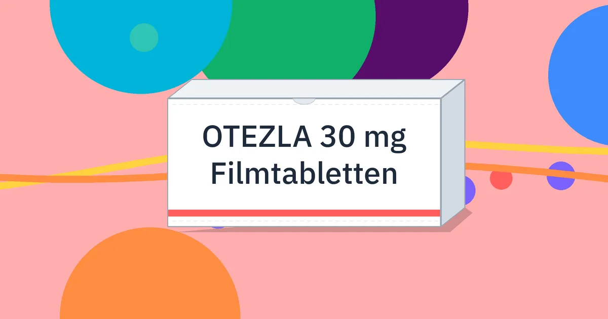 Symbolbild: Packung mit der Aufschrift OTEZLA 30 mg Filmtabletten (PZN 11542460) – Verfügbarkeit und Bezug in Apotheken in Frankfurt am Main