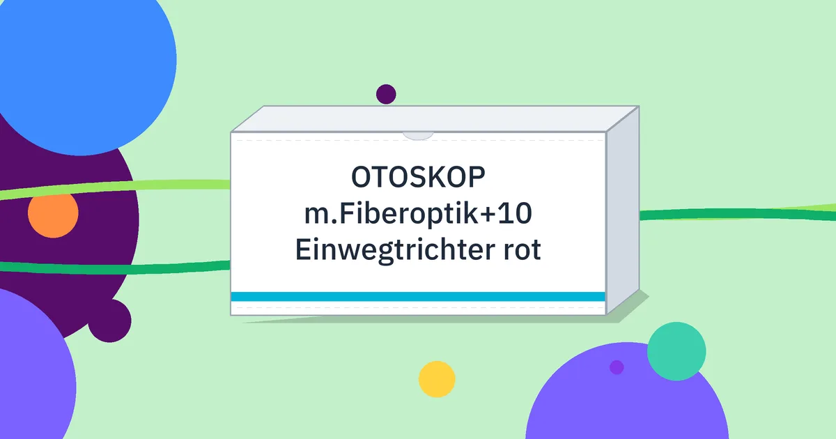 Symbolbild: Packung mit der Aufschrift OTOSKOP m.Fiberoptik+10 Einwegtrichter rot (PZN 20869912) – Verfügbarkeit und Bezug in Apotheken in Frankfurt am Main