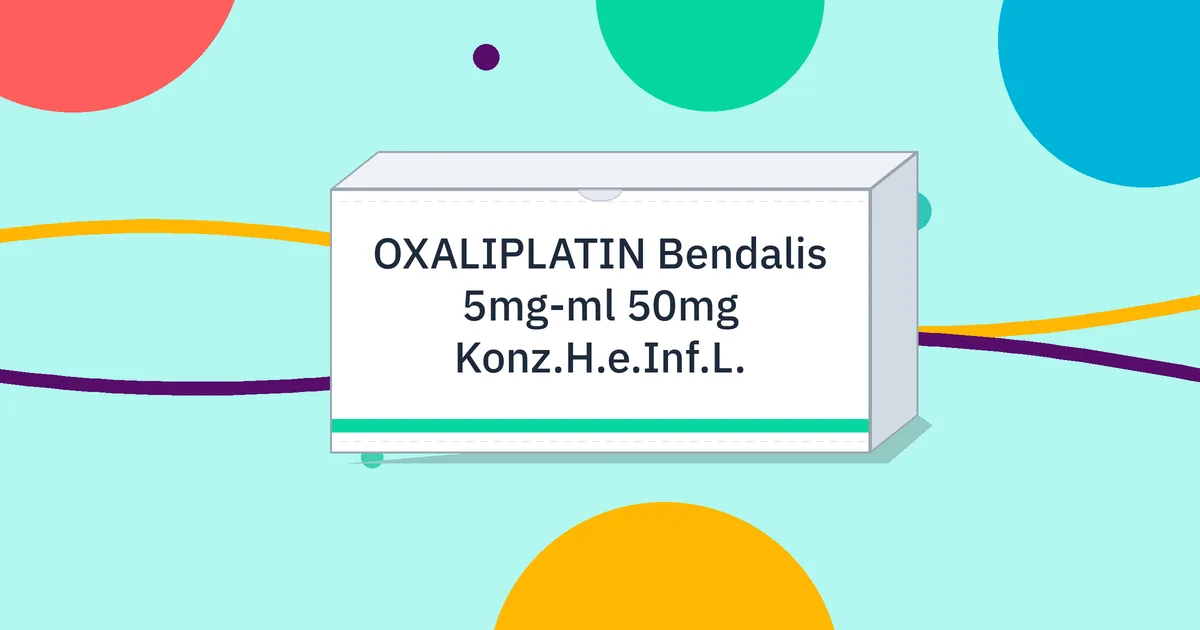 Symbolbild: Packung mit der Aufschrift OXALIPLATIN Bendalis 5mg-ml 50mg Konz.H.e.Inf.L. (PZN 09753971) – Verfügbarkeit und Bezug in Apotheken in Frankfurt am Main