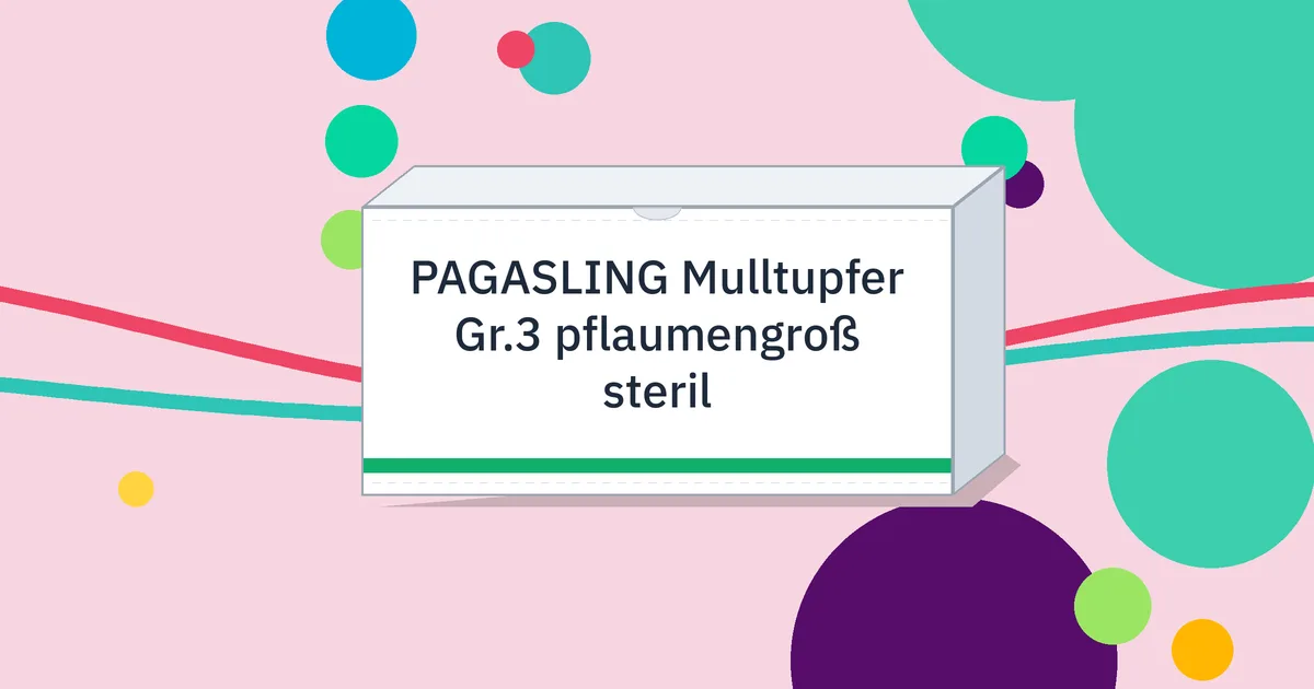 Symbolbild: Packung mit der Aufschrift PAGASLING Mulltupfer Gr.3 pflaumengroß steril (PZN 16516421) – Verfügbarkeit und Bezug in Apotheken in Frankfurt am Main