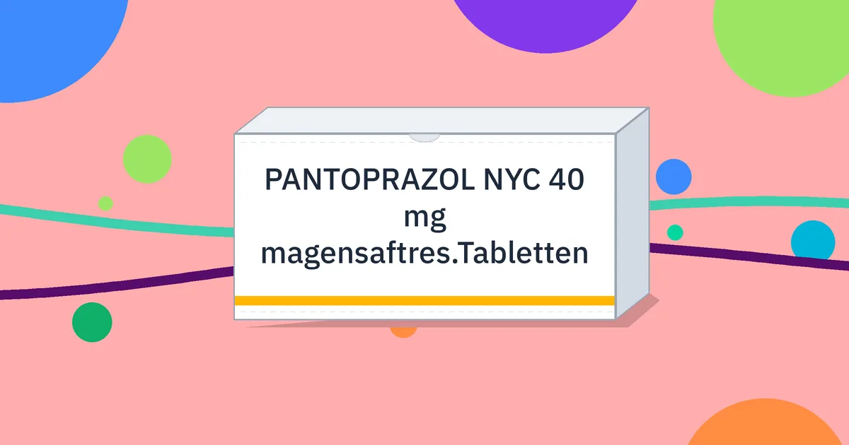 Symbolbild: Packung mit der Aufschrift PANTOPRAZOL NYC 40 mg magensaftres.Tabletten (PZN 06400692) – Verfügbarkeit und Bezug in Apotheken in Frankfurt am Main