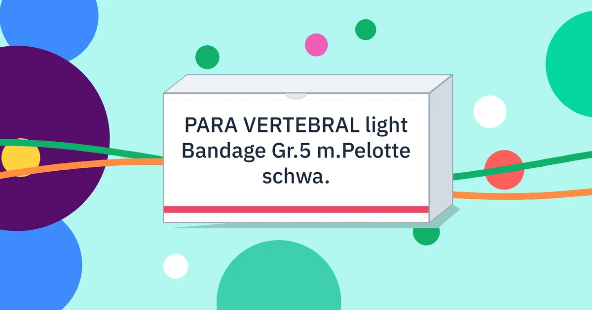 Symbolbild: Packung mit der Aufschrift PARA VERTEBRAL light Bandage Gr.5 m.Pelotte schwa. (PZN 10004022) – Verfügbarkeit und Bezug in Apotheken in Frankfurt am Main