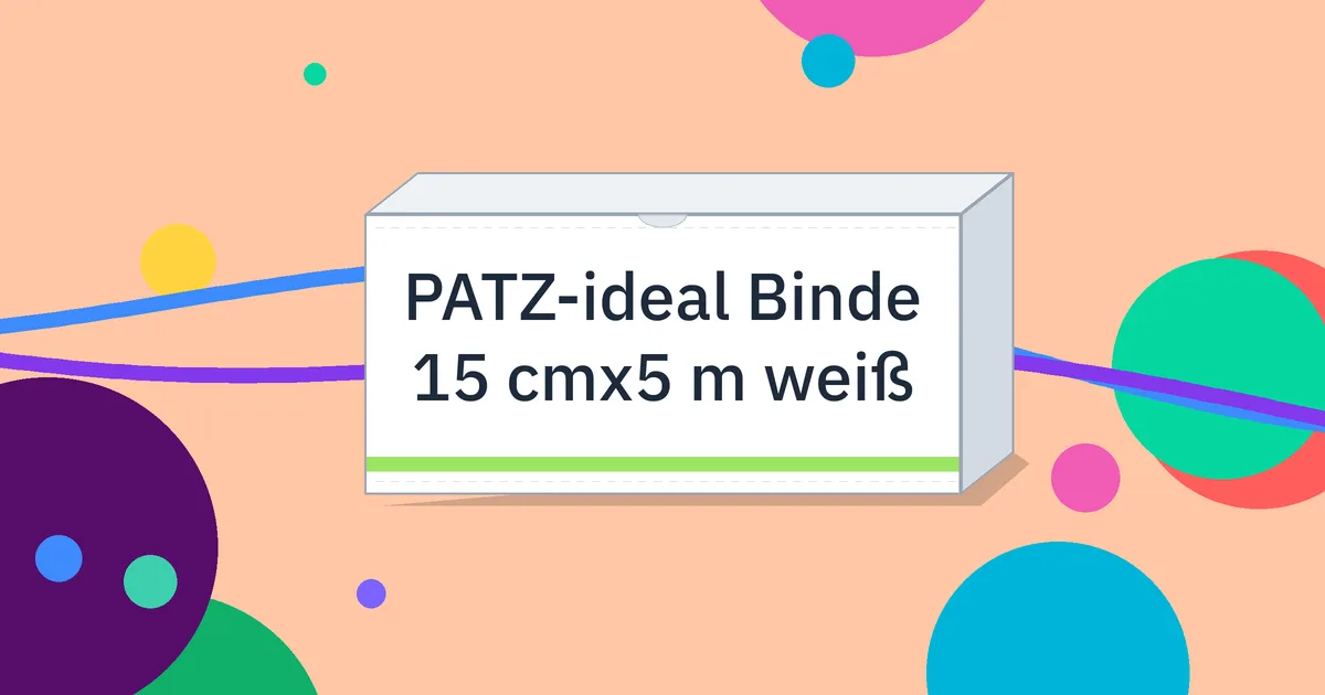 Symbolbild: Packung mit der Aufschrift PATZ-ideal Binde 15 cmx5 m weiß (PZN 06813744) – Verfügbarkeit und Bezug in Apotheken in Frankfurt am Main