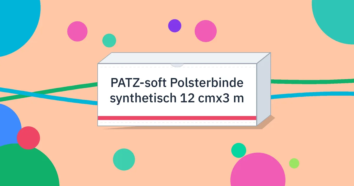 Symbolbild: Packung mit der Aufschrift PATZ-soft Polsterbinde synthetisch 12 cmx3 m (PZN 07638007) – Verfügbarkeit und Bezug in Apotheken in Frankfurt am Main