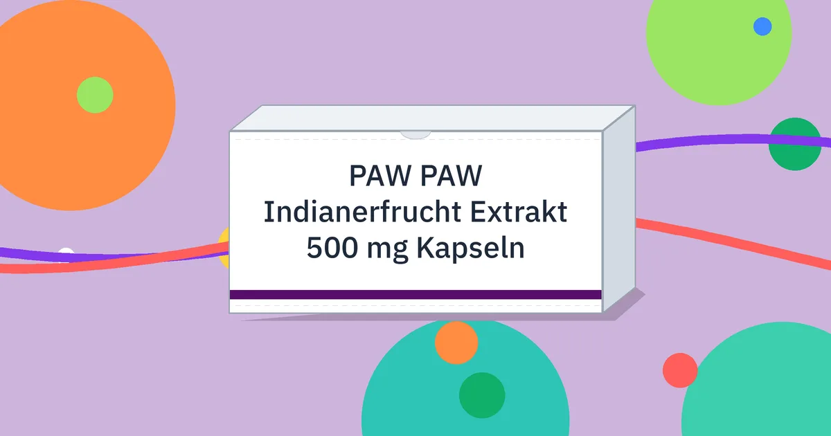 Symbolbild: Packung mit der Aufschrift PAW PAW Indianerfrucht Extrakt 500 mg Kapseln (PZN 11048033) – Verfügbarkeit und Bezug in Apotheken in Frankfurt am Main