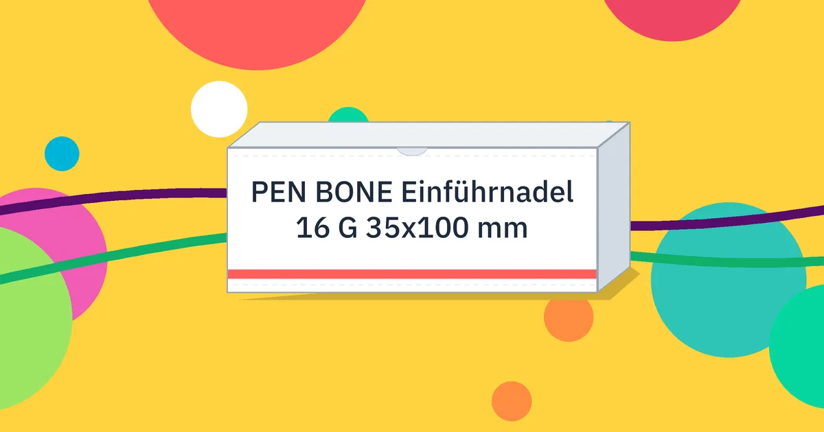 Symbolbild: Packung mit der Aufschrift PEN BONE Einführnadel 16 G 35x100 mm (PZN 16920547) – Verfügbarkeit und Bezug in Apotheken in Frankfurt am Main