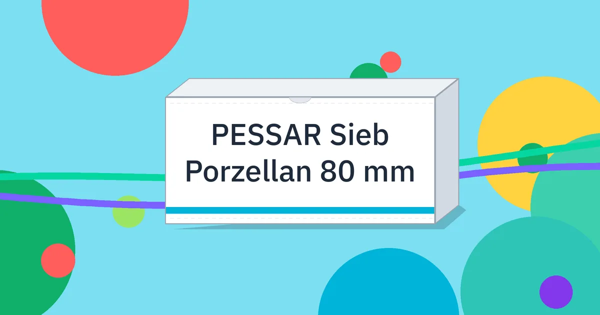 Symbolbild: Packung mit der Aufschrift PESSAR Sieb Porzellan 80 mm (PZN 01734164) – Verfügbarkeit und Bezug in Apotheken in Frankfurt am Main
