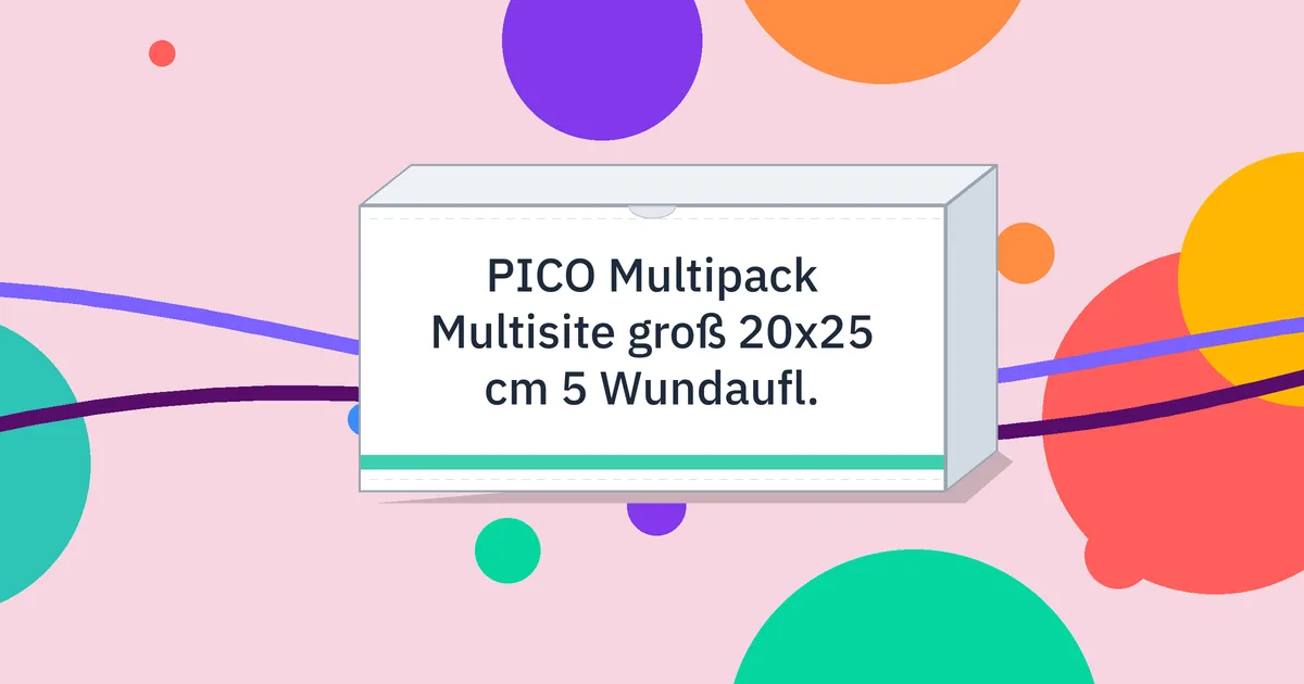 Symbolbild: Packung mit der Aufschrift PICO Multipack Multisite groß 20x25 cm 5 Wundaufl. (PZN 13355236) – Verfügbarkeit und Bezug in Apotheken in Frankfurt am Main