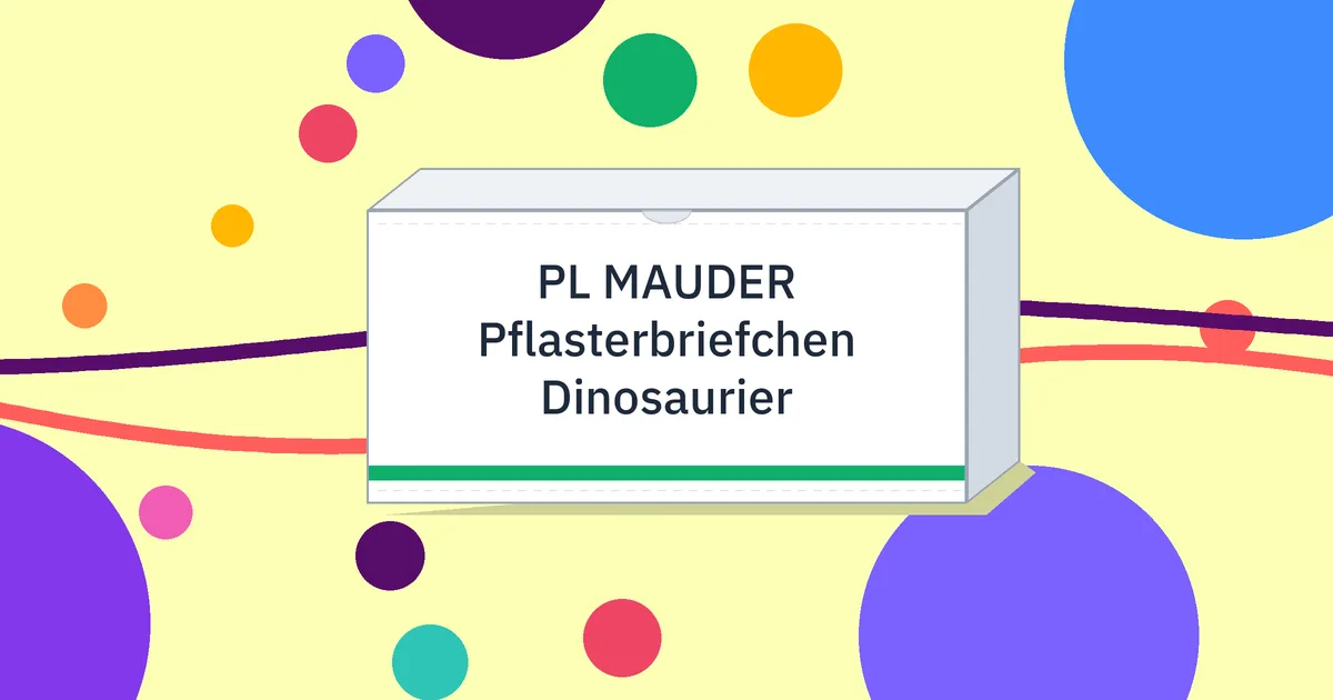 Symbolbild: Packung mit der Aufschrift PL MAUDER Pflasterbriefchen Dinosaurier (PZN 19435491) – Verfügbarkeit und Bezug in Apotheken in Frankfurt am Main