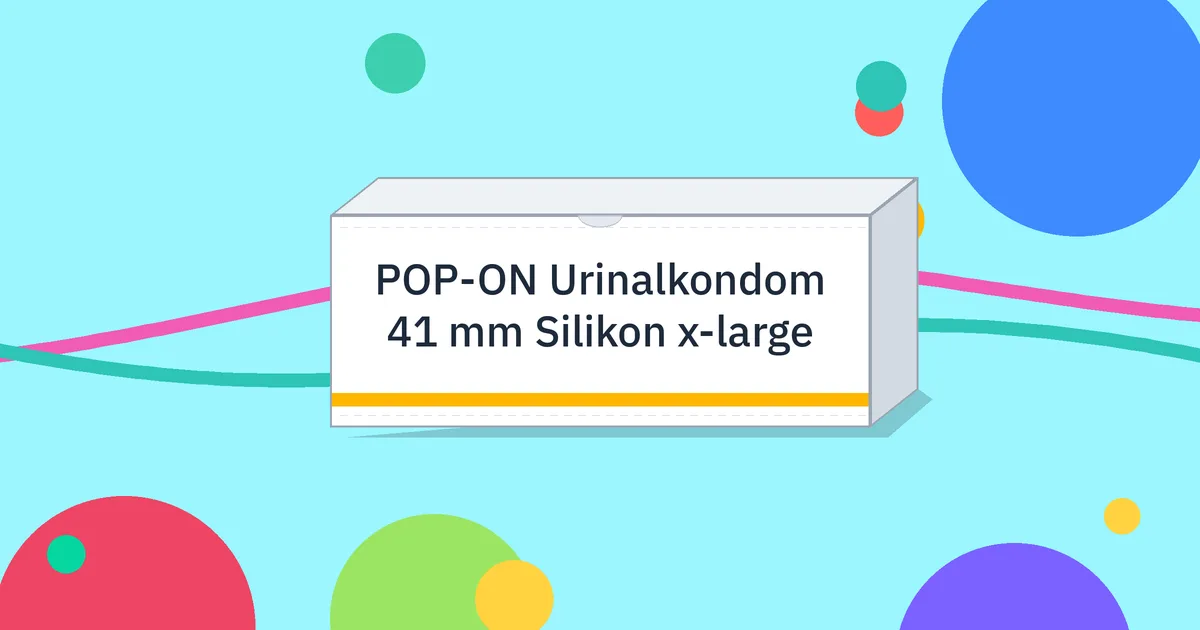 Symbolbild: Packung mit der Aufschrift POP-ON Urinalkondom 41 mm Silikon x-large (PZN 11136725) – Verfügbarkeit und Bezug in Apotheken in Frankfurt am Main